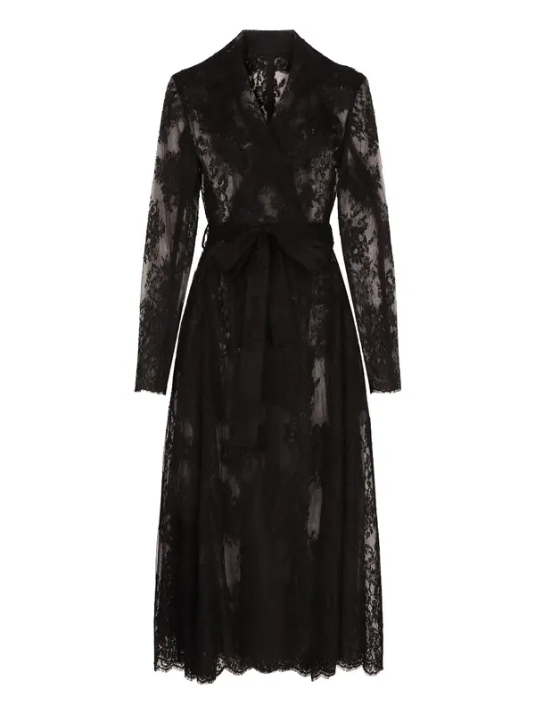 Dolce & Gabbana Lace Panel Long-sleeve Coat - Black