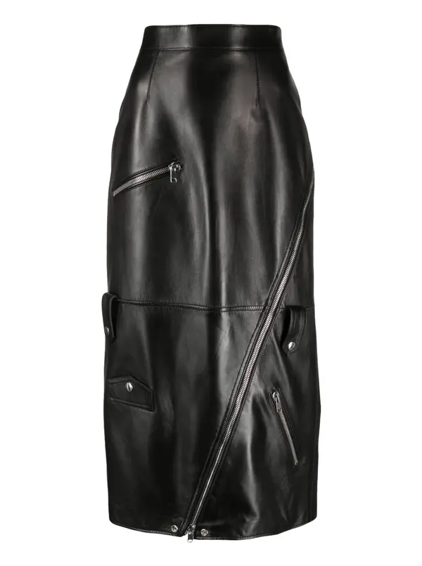 Alexander McQueen High-waisted Leather Skirt - Black