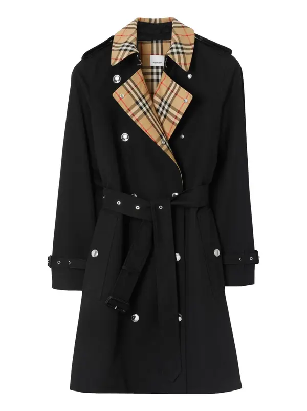 Burberry Vintage Check-trim Trench Coat - Black