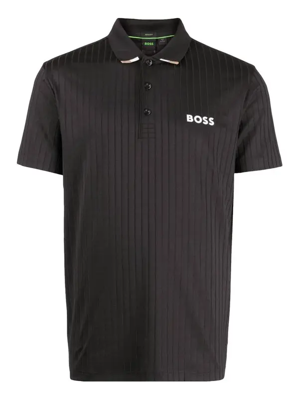 BOSS Ribbed Polo Shirt - Black