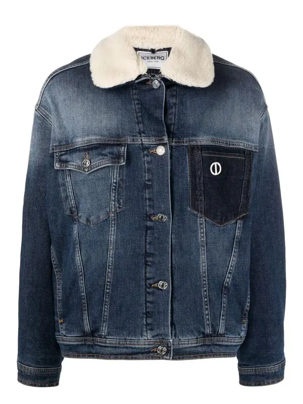 Iceberg Faux-shearling Collar Denim Jacket - 6001 Denim Blue