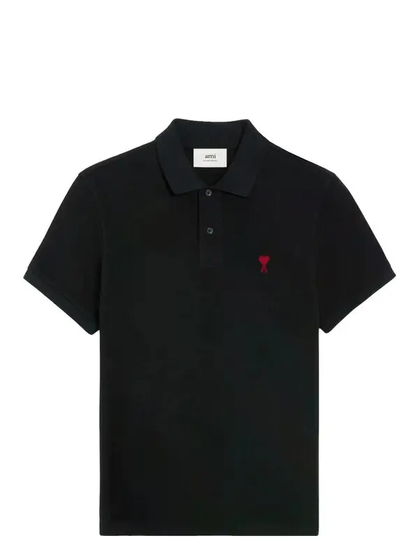 Ami De Coeur Monogram Logo-embroidered Polo Shirt - Black