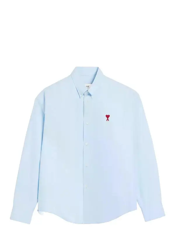 Ami Logo-embroidered Poplin Shirt - Blue