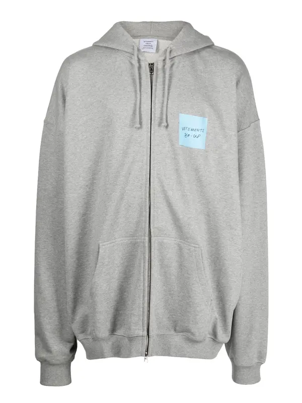 Vetements Logo-print Zip-up Hoodie - Grey