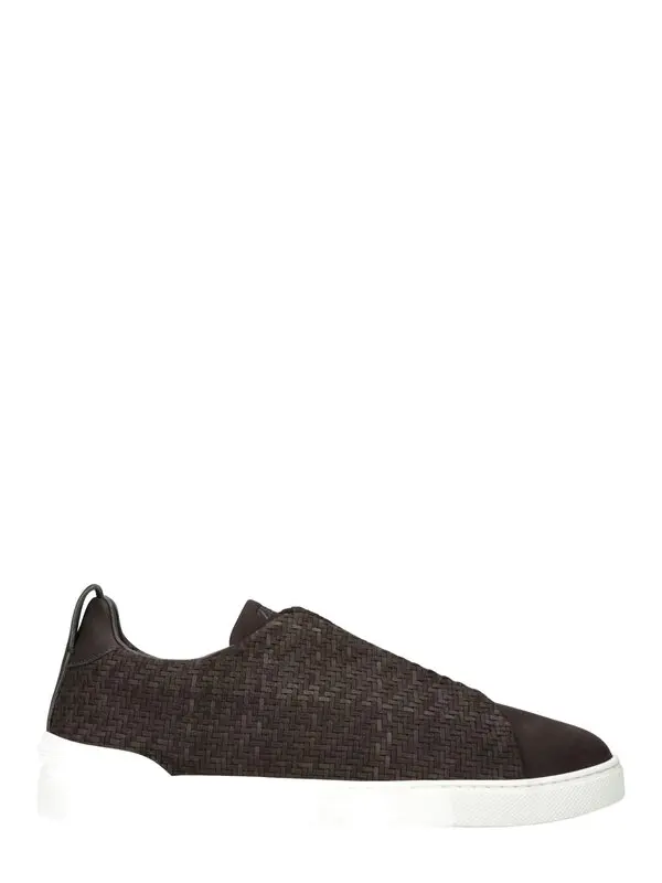 Zegna Leather Woven Triple Stitch Sneakers - Brown