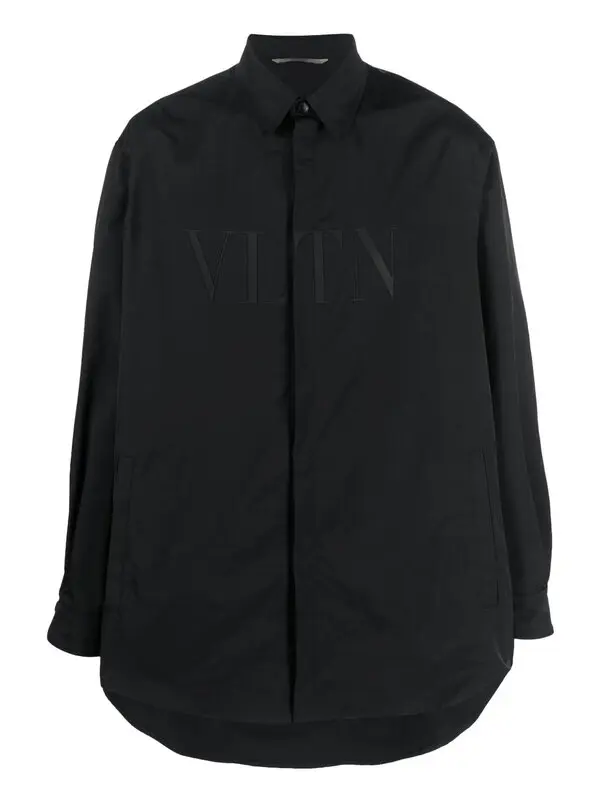Valentino Garavani Vltn-patch Concealed Placket Shirt - Black