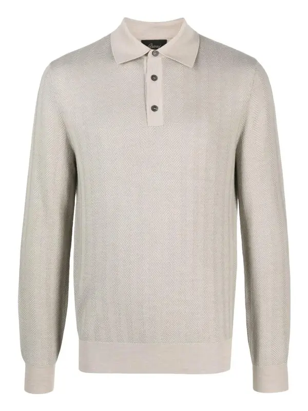 Brioni Long-sleeve Wool Polo Shirt - Neutrals