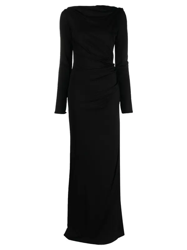 DEL CORE Gathered Long-sleeve Gown - Black