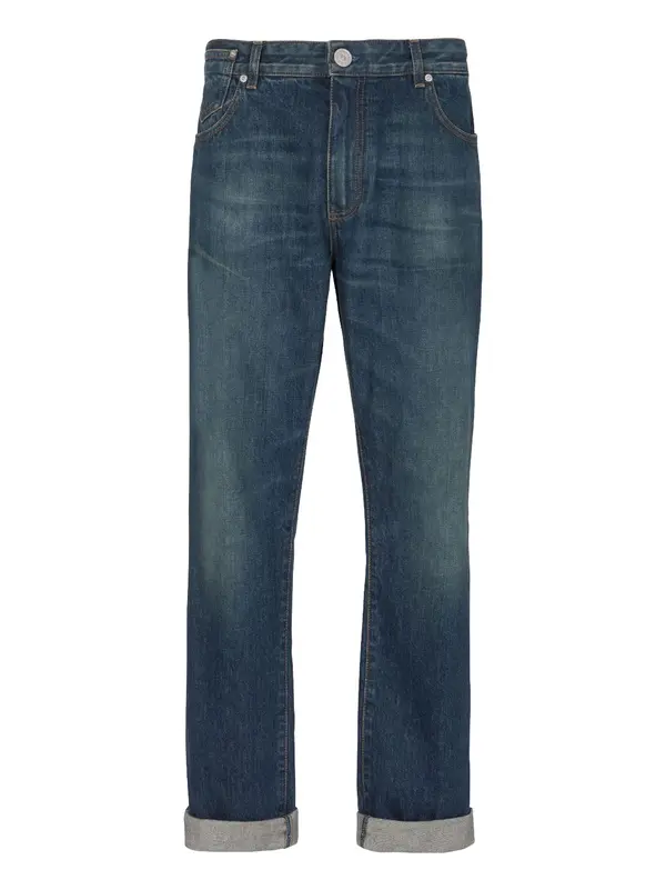 Balmain Vintage Logo-patch Straight-leg Jeans - Blue
