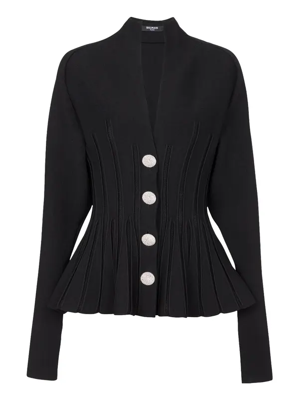 Balmain Rib-knit Pleated Cardigan - Black