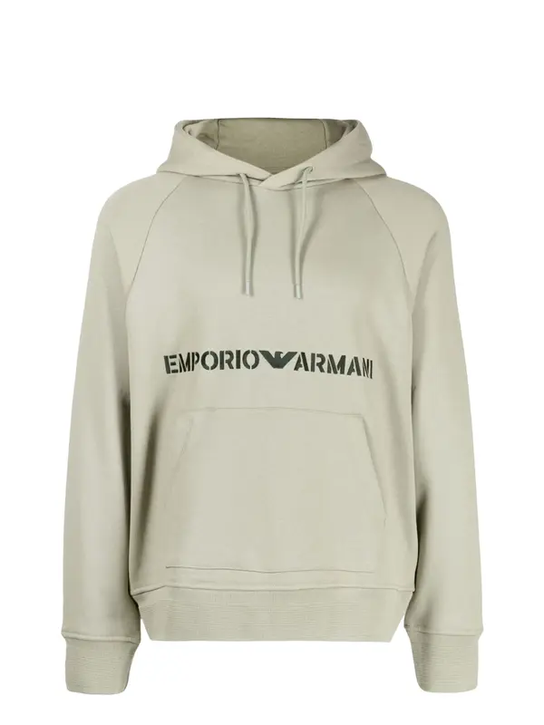 Emporio Armani Logo-embroidered Cotton Hoodie - Green
