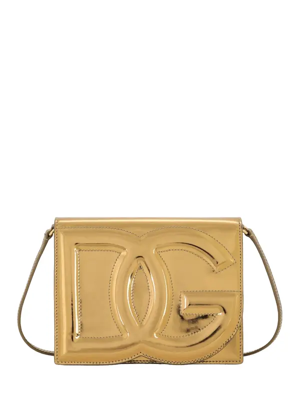 Dolce & Gabbana Embossed Logo Calfskin Shoulder Bag - Gold