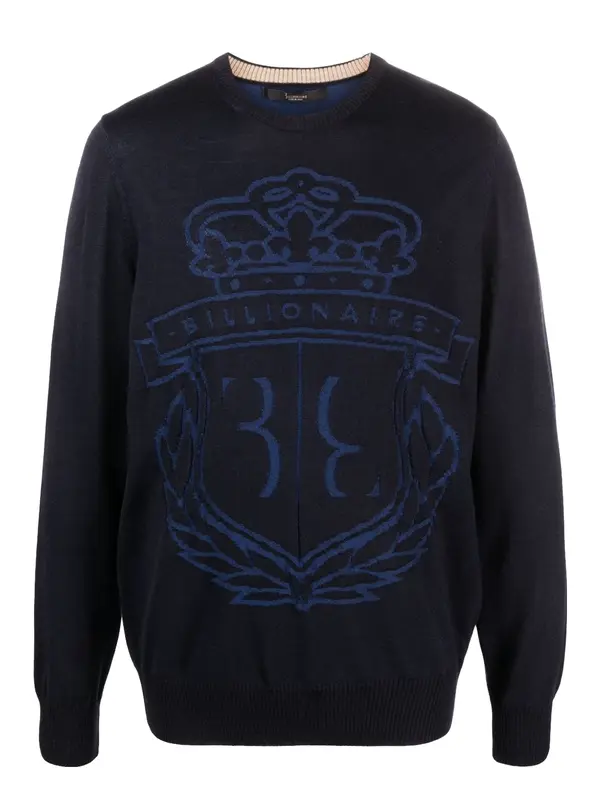BILLIONAIRE Logo-print Wool Pullover - Blue