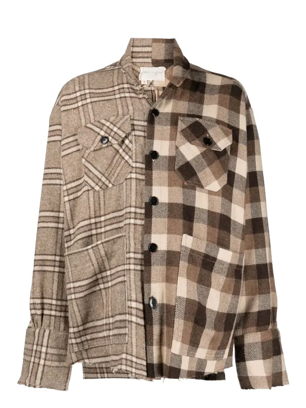 GREG LAUREN Mix-print Long-sleeve Shirt - Brown