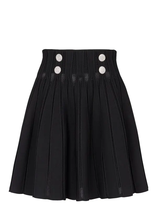 Balmain Ribbed-knit Pleated Skater Skirt - Black