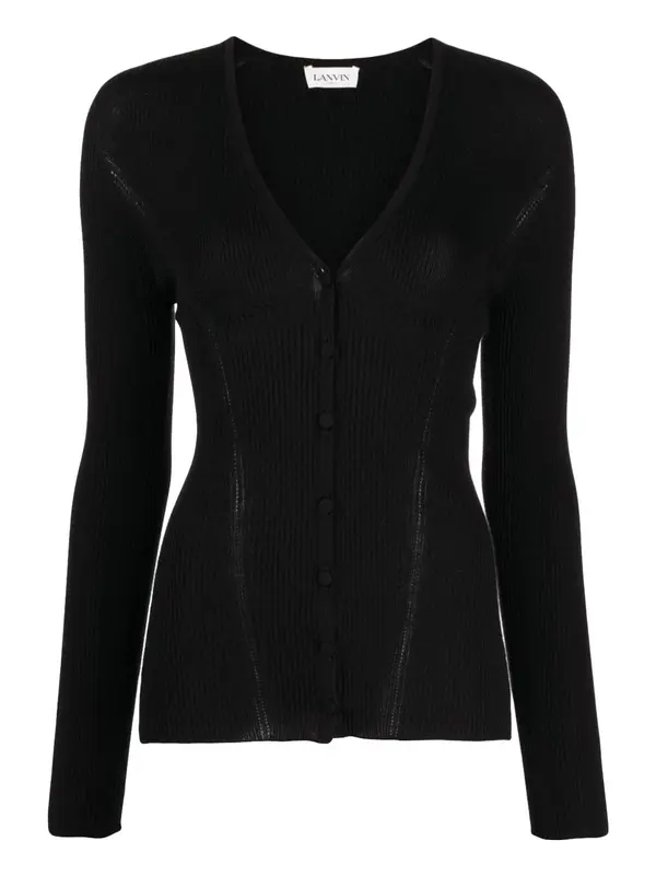 LANVIN Ribbed V-neck Cardigan - Black
