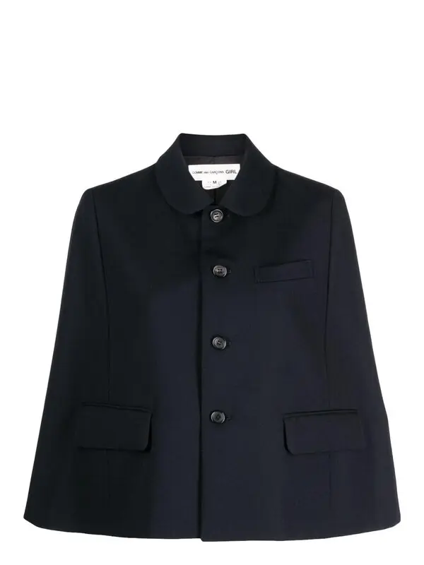 Comme Des Garçons Cape-style Single-breasted Wool Blazer - Blue