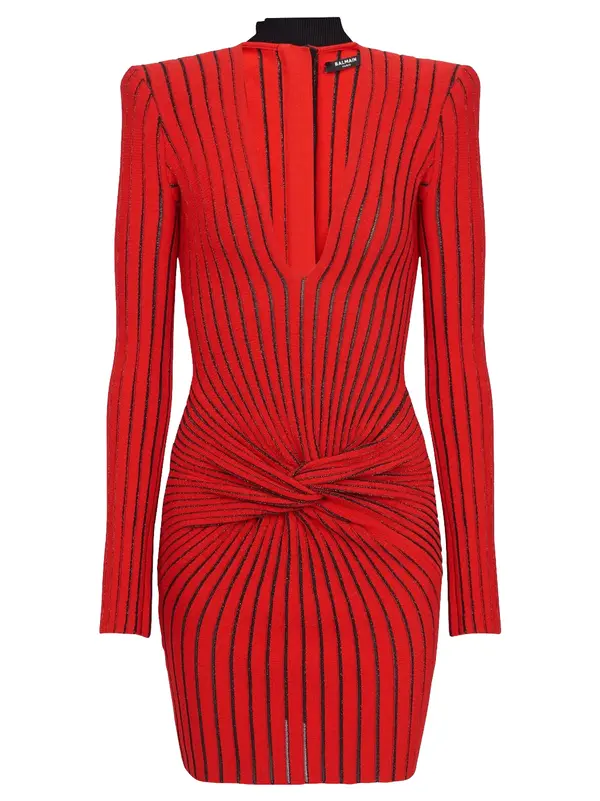 Balmain Ribbed-knit Mini Dress - Red