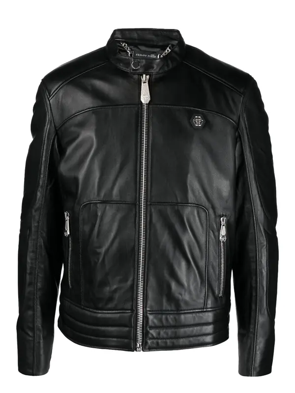 Philipp Plein Padded Leather Biker Jacket - Black