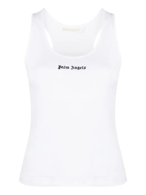 Palm Angels Logo-print Ribbed Tank Top - White