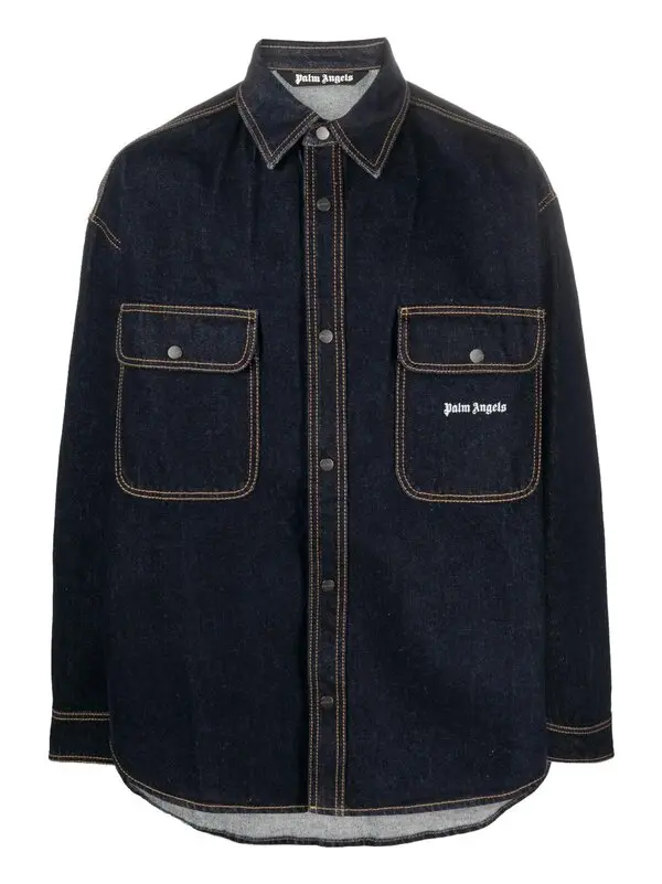 Palm Angels Logo-embroidered Denim Shirt - Blue