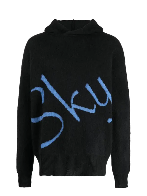 BLUE SKY INN Logo-jacquard Knitted Hoodie - Black