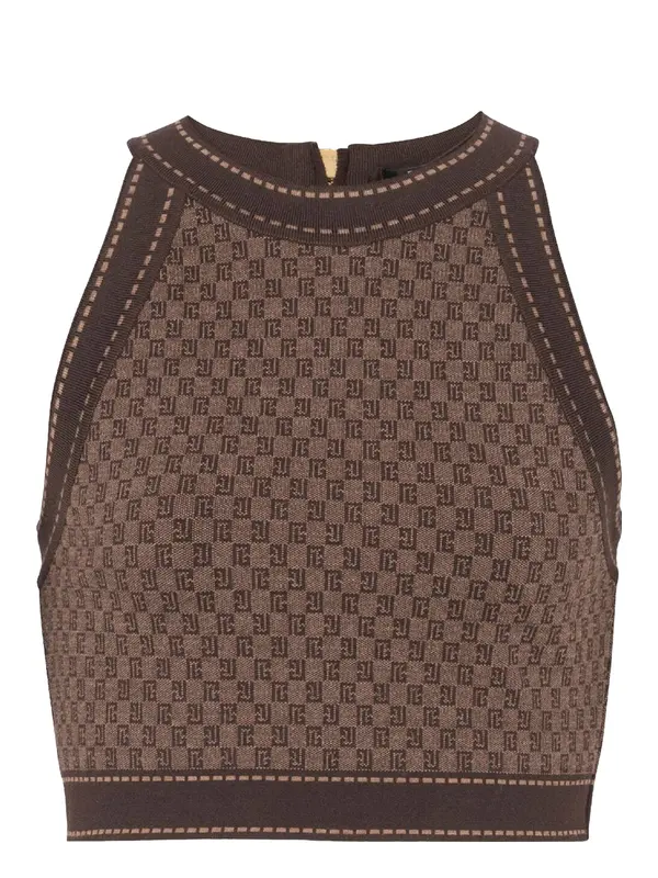Balmain Monogram Jacquard Cropped Top - Brown
