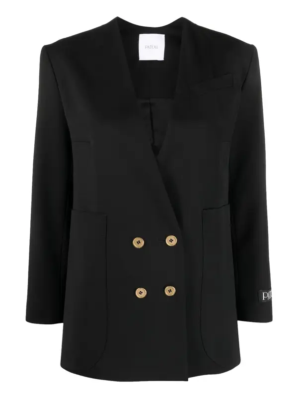 Patou Collarless Double-breasted Blazer - Black