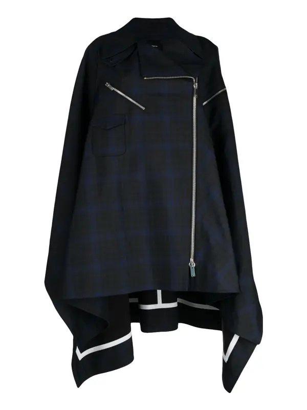 SHANG XIA Checkered Asymmetric Zip-up Cape - Blue