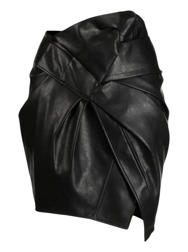 JNBY Asymmetric Faux-leather Pleated Miniskirt - Black