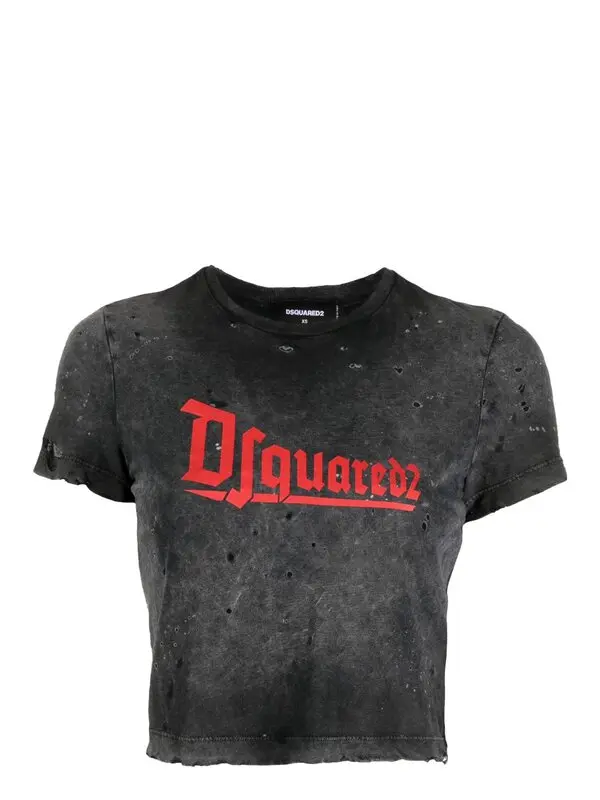 Dsquared2 Cropped Distressed Logo T-shirt - Grey