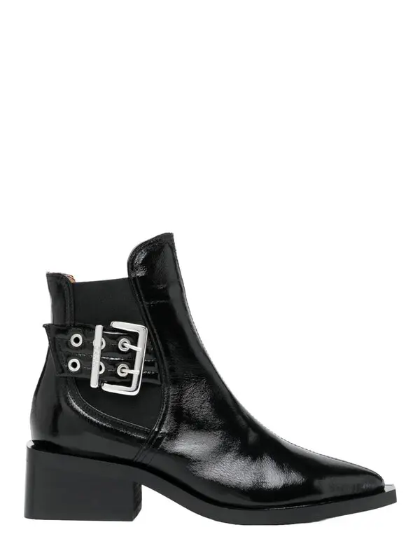 GANNI 45mm Buckle-detail Leather Boots - Black