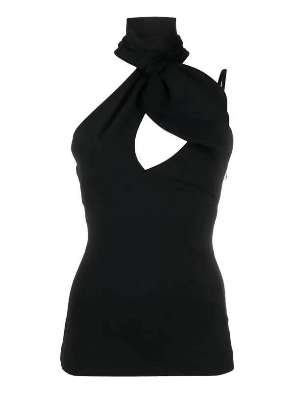 Attico Tina Crossover-neck Top - Black