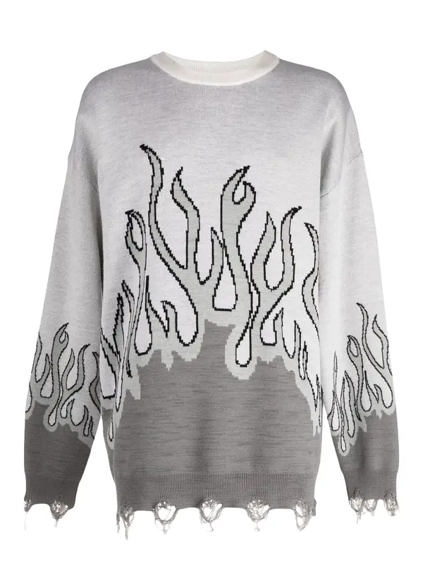 HACULLA. Distressed Flame-print Wool Jumper - Grey