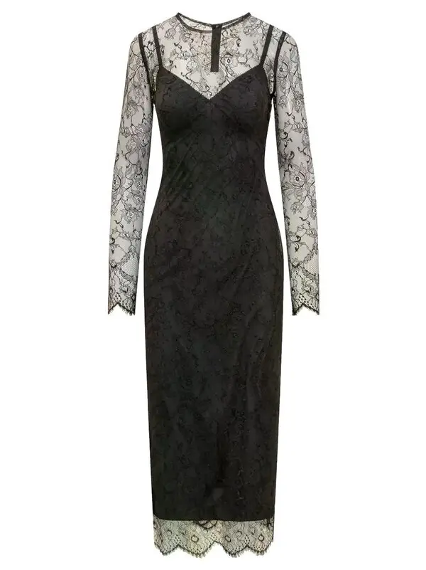 Dolce & Gabbana Semi-sheer Lace Midi Dress - Black