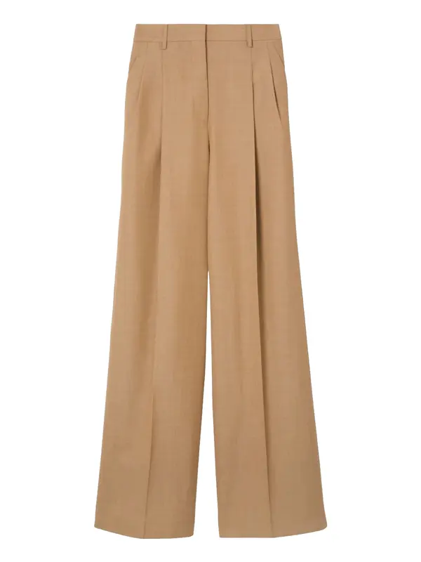 Burberry Wide-leg Pleated Wool Trousers - Neutrals