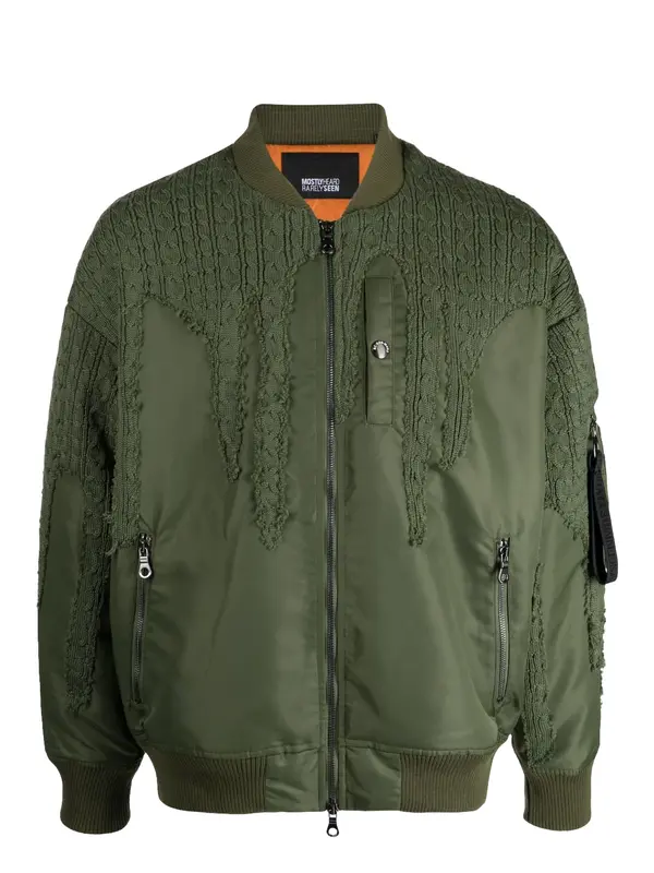 MOSTLY HEARD RARELY SEEN Drip Crochet-paneling Bomber Jacket - Green