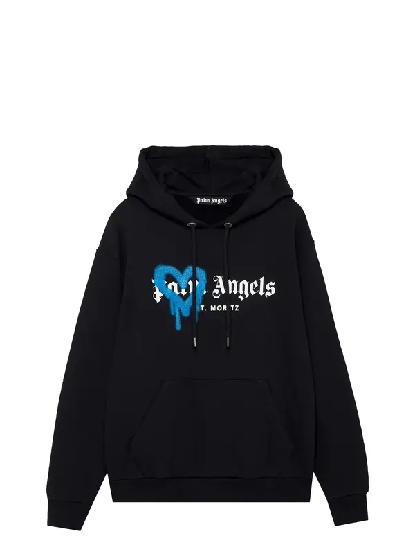 Palm Angels St. Moritz Heart Sprayed Hoodie - Black