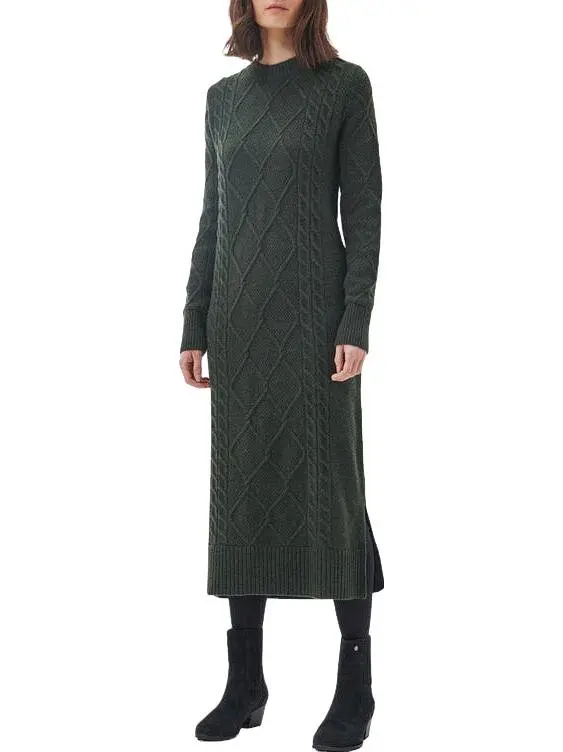 Barbour Burne Long Sleeve Wool Blend Sweater Dress - Olive