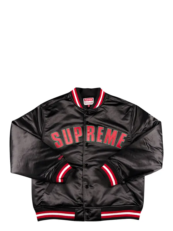 Supreme X Mitchell And Ness Satin Varsity Jacket - Black