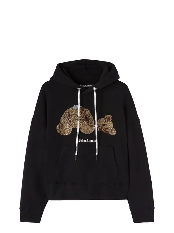 Palm Angels Sequined Bear Hoody - Black