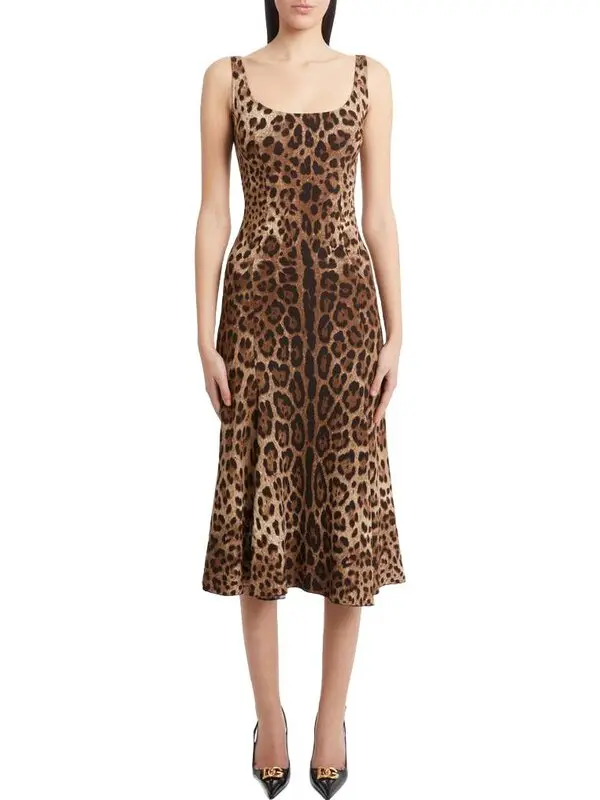 Dolce & Gabbana Leopard Print Cady Fit & Flare Dress - Light Brown Print