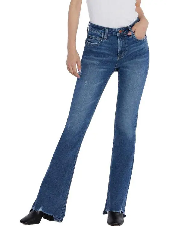 HINT OF BLU Distressed High Waist Flare Jeans - Resort Blue
