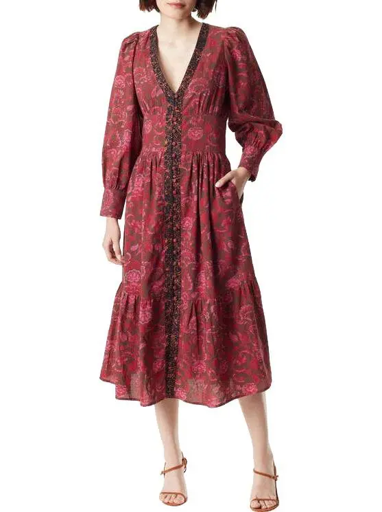 Sam Edelman Ramsey Printed Long Sleeve Midi Dress - Downtown Brown - Fold Stamp