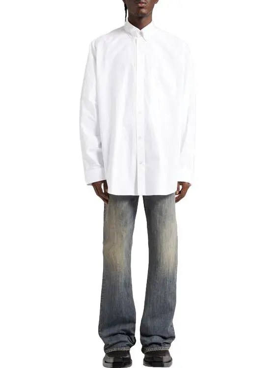 Balenciaga Oversize Logo Back Cotton Poplin Button-down Shirt - White
