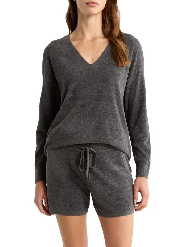 Barefoot Dreams High-low Hem V-neck Pullover Sweater - Carbon