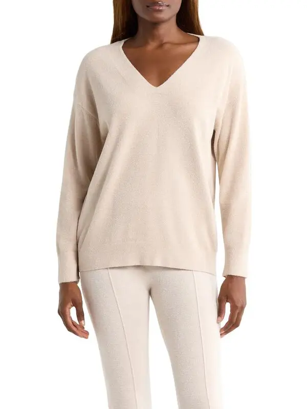 Barefoot Dreams High-low Hem V-neck Pullover Sweater - Stone