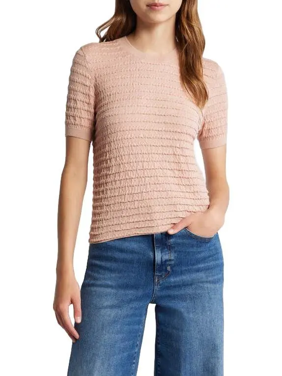 FRAME Smocked Silk Blend Crewneck Sweater - Peony