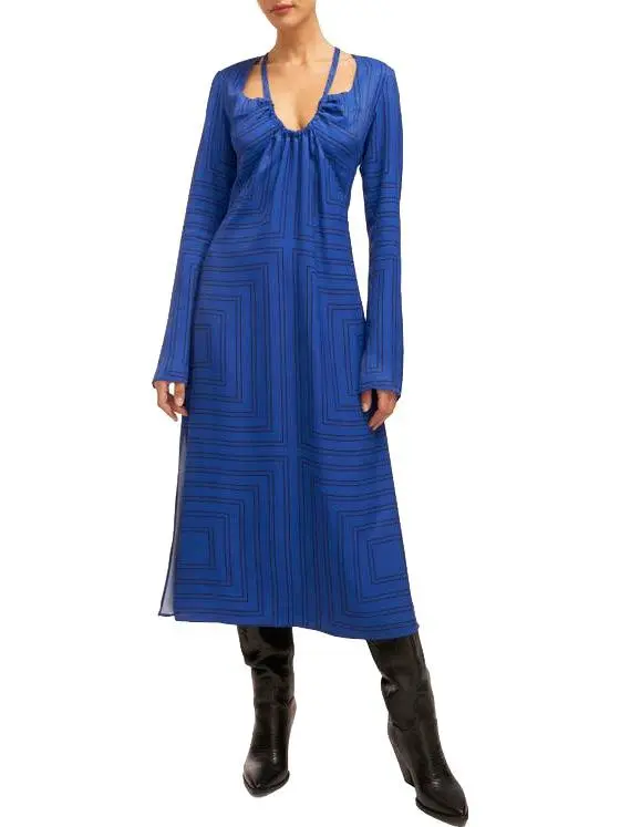 Equipment Vera Printed Midi Dress - Surrealist Blue And True Black