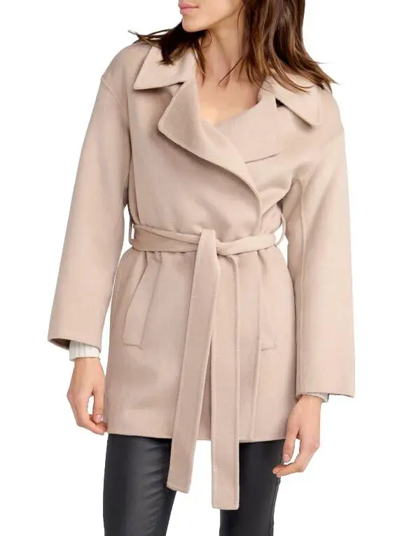 BELLE & BLOOM Tie Waist Wool Blend Coat - Sand
